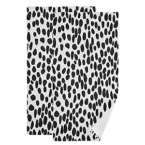 Kigai 2 Pack Black White Leopard Print Hand Towels Set Kitchen Towels Super Soft Highly Absorbent Fingertip Towel for Bath,Kitchen,Gym and Spa