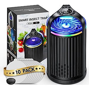 Fly Trap Indoor, 3-in-1 Fruit Fly Trap, Gnat Killer Indoor, Moth Traps - Bug Zapper Indoor with Temperature & Humidity Sensor, Catch Insects Indoors with Suction, Bug Light &10pcs Sticky Glue (Black)