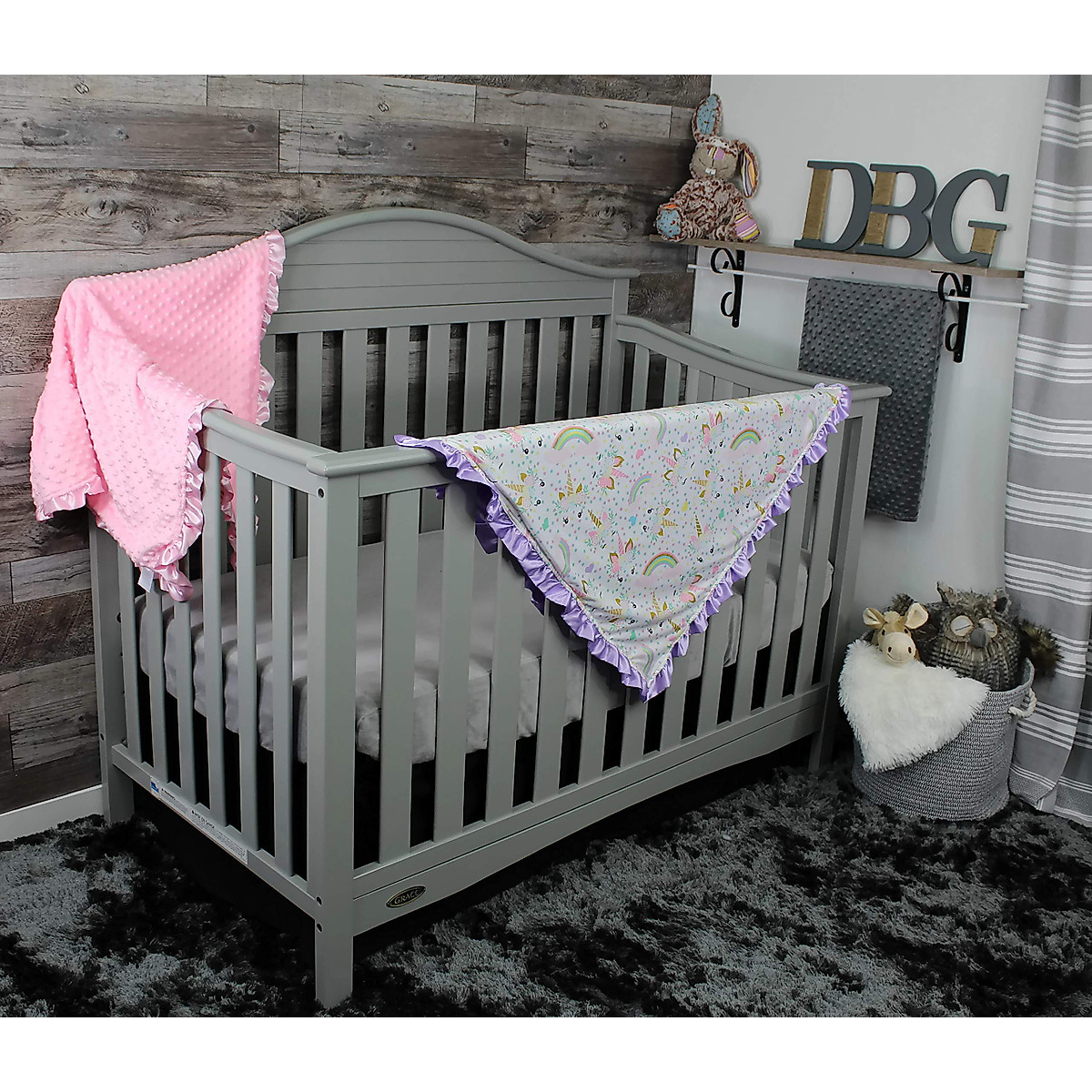 Dear Baby Gear Baby Blankets, Glitter Unicorn Pastel Rainbows, Lavender Minky, 32 Inches by 32 Inches