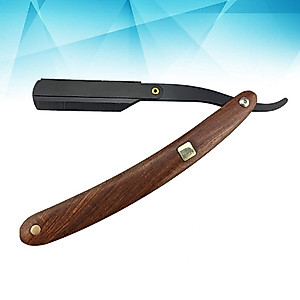 Uonlytech Wooden Handle Chic Straight Barber Edge Steel Razors Shaving Knife Folding Men Vintage Straight Edge Metal Hair Shaper Barber Razor without Blade