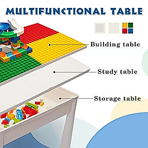 Sandinrayli 7-in-1 Kid Activity Table Set w/2 Chairs & 72Pcs Large Size Blocks, Compatible with Classic Blocks, Water/Sand Table, Building Block Table for Toddler (Primary)