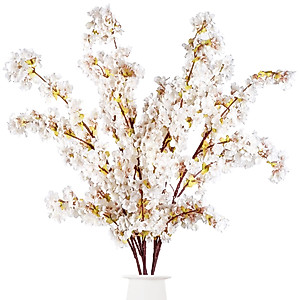 Sggvecsy Artificial Cherry Blossom Branches Faux Cherry Flowers 39 Inch Peach Branches Silk Tall Stems for Home Wedding Table Vase Decor (3 Pcs, Ivory)