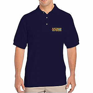 Vietnam Veteran Men's Polo T Shirt Embroidered Army USA Soldier Shirt (Navy Blue, XL)