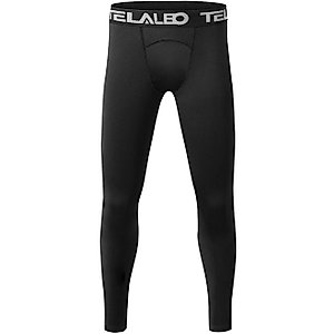 TELALEO 1 Pack Boys' Youth Compression Leggings Pants Tights Athletic Base Layer for Running Hockey Basketball Black S