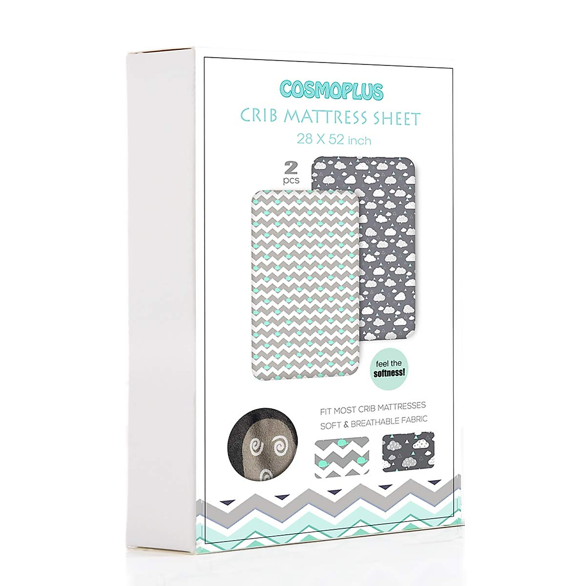 COSMOPLUS Knitted Crib Sheet Set 2 Pack Stretchy Crib Sheets for Boys Girls,Universal Knit Fitted for Standard Baby Toddler Crib,Whale/Cloud