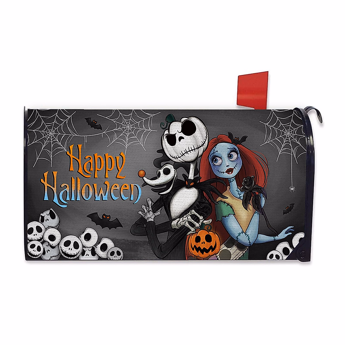 FBCOO Happy Halloween Mailbox Cover Magnetic Standard Size 20.5" x 18", Xmas Jack Sally Skulls Decorative Post Letter Box Decor, Spider Web Funny Holiday Garden Outdoor Decoration