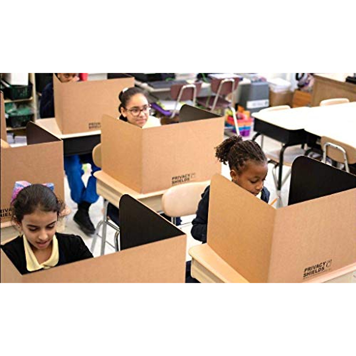 USA-Made Privacy Shields - Voting Booths (30-Pack) - 13" (H) x 20" (W) x 17" (D) - Black Interior (Discourages Graffiti) - Kraft Brown Exterior - Privacy Partitions for Students - Desk Separators