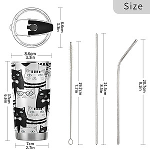 foixnub Black White Cat 20oz Tumbler Kitten Insulated Coffee Cup Wine Tumbler Stainless Steel Reusable Water Bottle Double Walled Travel Mug Thermal Cup for Hot Cold Drinks