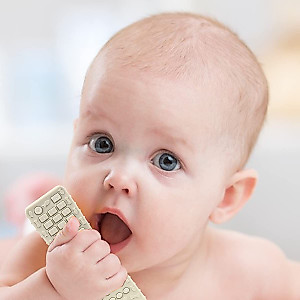 2PCS Baby Soft Silicone Teething Toys, Baby Chew Teether with Texture, Early Educational TV Remote Control Style Toy to Learning Shape, Color and Sensory Development for 3 Months+ Toddlers
