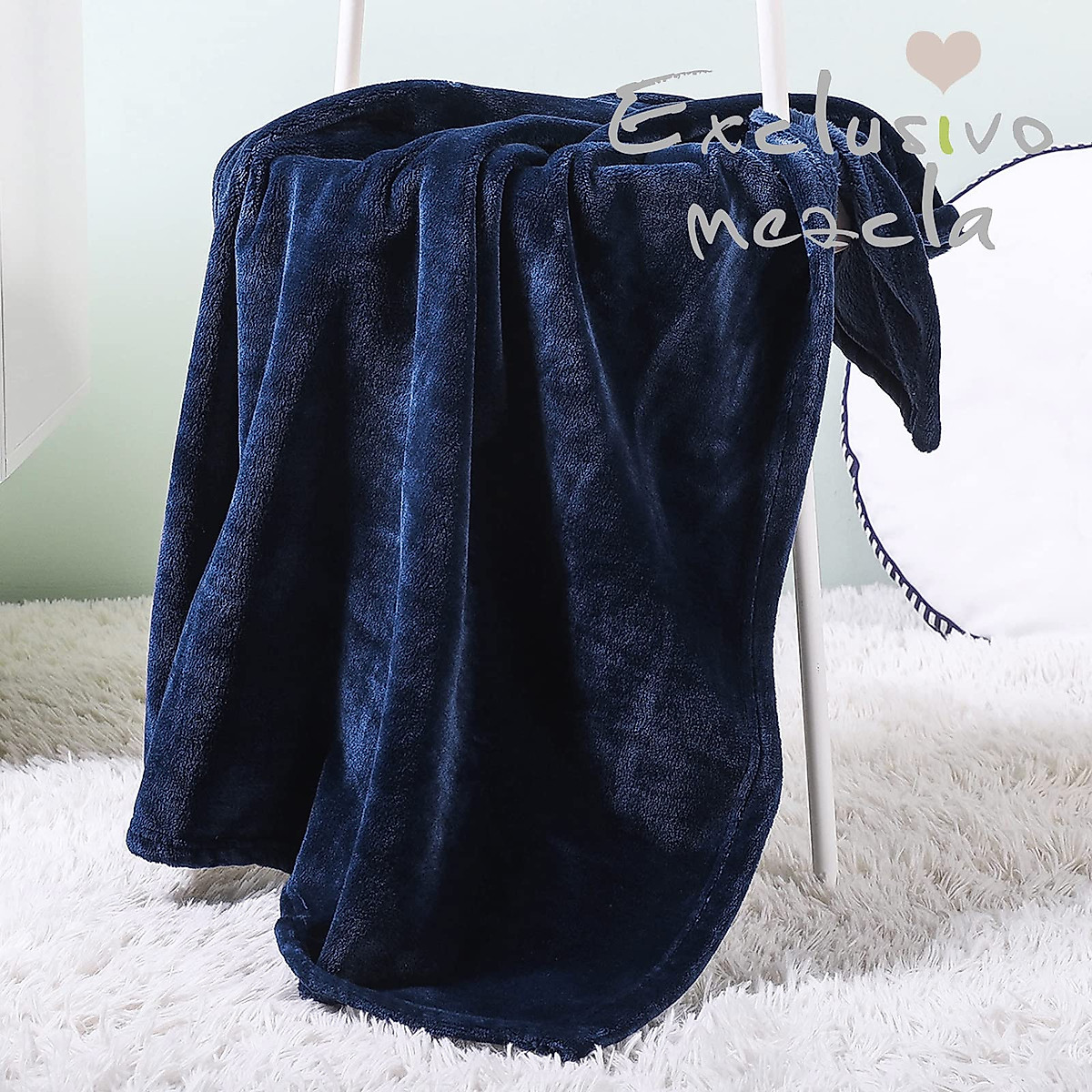 Exclusivo Mezcla Fleece Throw Blanket for Couch, Super Soft and Warm Blankets, Navy Blue Throw All Season Use, Cozy, Plush, Lightweight, 30x40 inches
