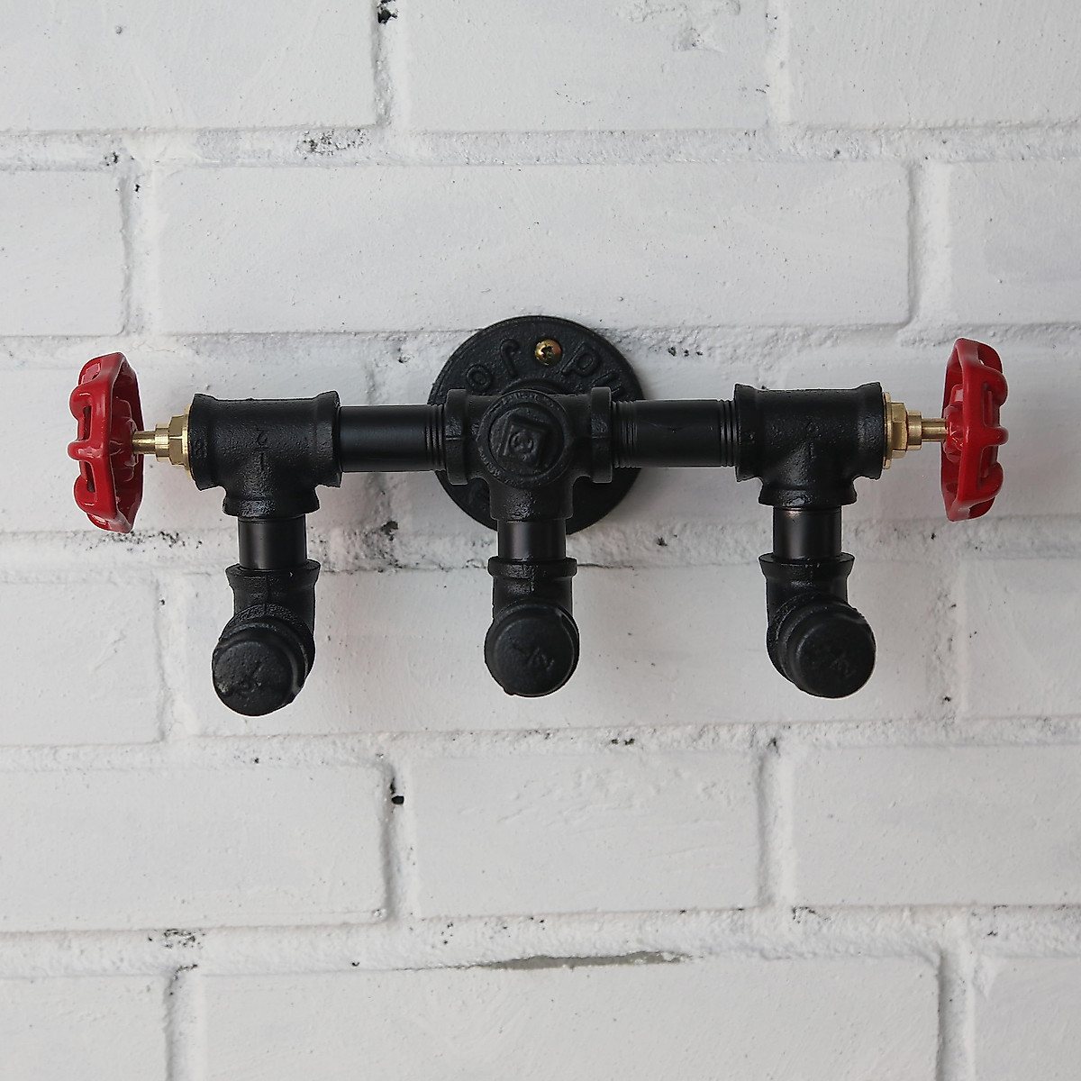 Y-Nut Industrial Pipe Robe Towel Rack Hooks - Rustic Iron Clothes Coat Hanger Holders with Screws and Valve HOOK-03-V