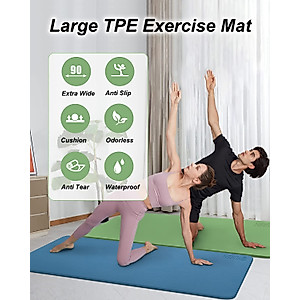 YR Yoga Mat Non Slip Exercise Mat Large 76"x35" 10mm Extra Thick Workout Mats for Women Men, Eco TPE Yoga Mats with Bag - Blue