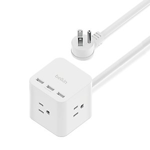Belkin 6-Outlet Power Cube w/ 3 AC Outlets, 3 USB-A Ports, & 5ft Sturdy Extension Cord - Convenient Compact Cube for Home, Office, Travel, Desktop, & Phone Charger - 4.5 Amps