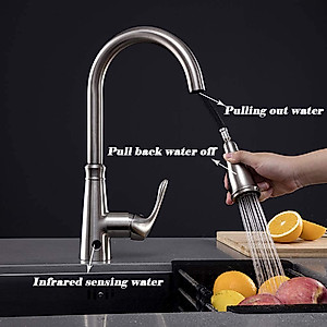 Touchless Kitchen Faucet with PullDown Sprayer,20 Single Kitchen Sink Faucets Black Pull Out Sprayer,High Arc Pulldown Single Handle for Motion Sensor 3 Hole Deck Mount (MJ-Brushed Nickel)