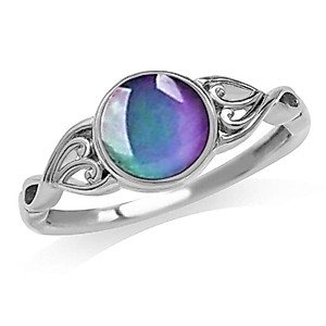 Cuteshop Vintage Silver Ring 925 Sterling Silver Round Crystal Temperature Sensitive Color Changing Mood Ring (7), multicolor