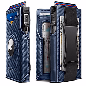 KEMISANT Airtag Wallet Men,Mens Slim Front Pocket Wallet Money Clip Standard or Apple Airtag Use 3.8"×2.8"×0.9"