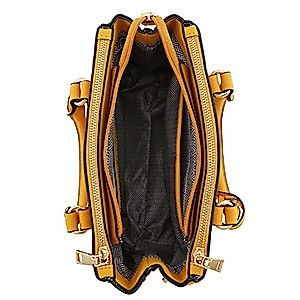 2pcs Set Classic Triple Zip Top Handle Small Satchel Bag with Zip Around Wallet (Mustard)