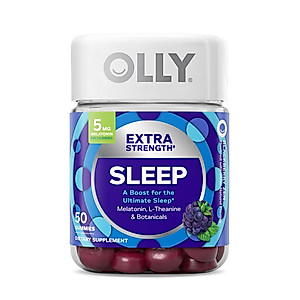 OLLY Extra Strength Sleep Gummy, Occasional Sleep Support, 5 mg Melatonin, L-Theanine, Chamomile, Lemon Balm, Sleep Aid, BlackBerry - 50 Count