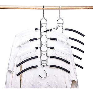 Nature Smile 4 Pack 5 in 1 Anti Slip Clothes Hangers,Space Saver Magic Metal Hangers,Multi Layers Wardrobe Clothes Rack,Heavy Duty Metal Blouse Hanger Closet Storage Organizer