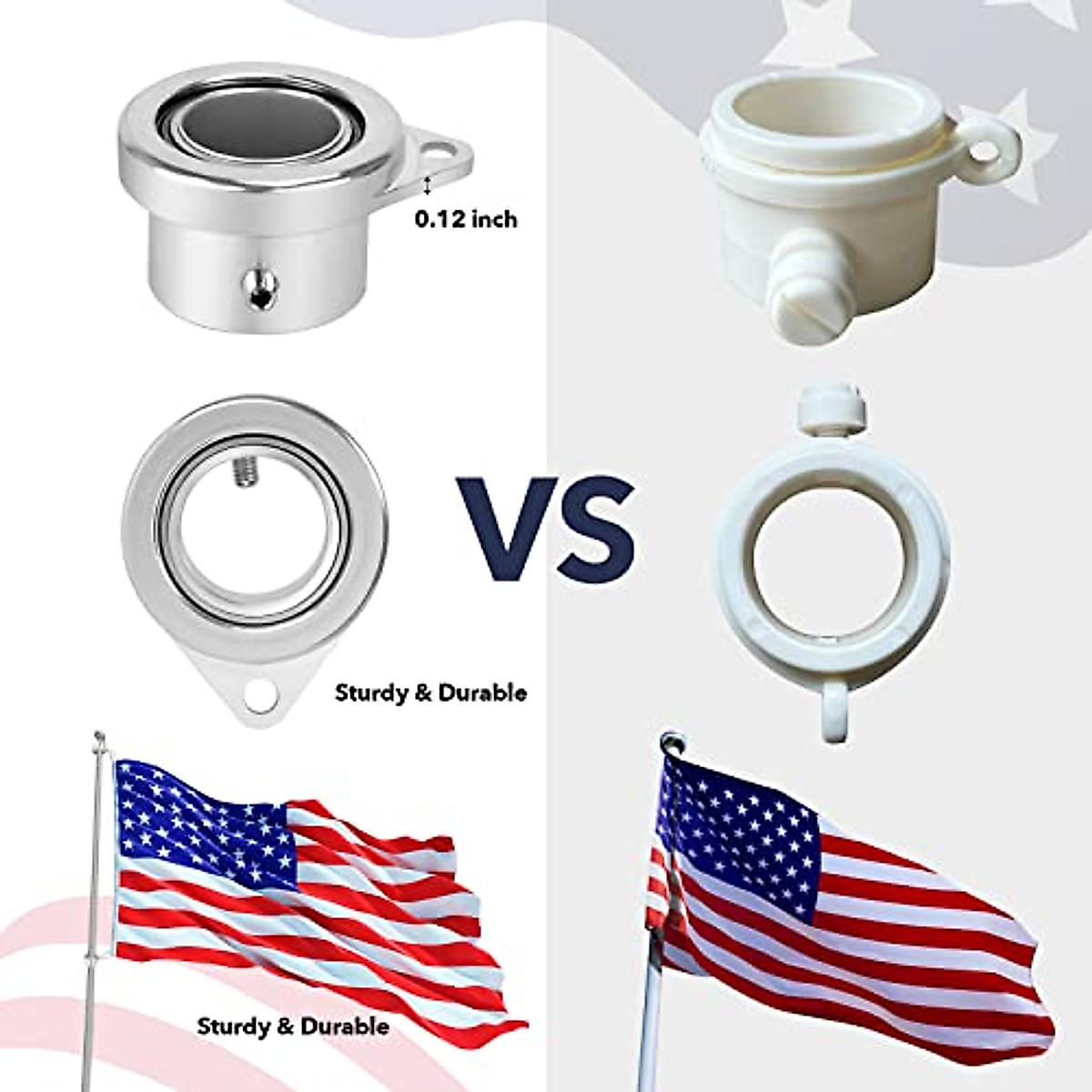 FLAG WIN Aluminum Alloy Flagpole Ring Set with Bearings 2 Pack, Anti Wrap 360°Rotating Flag Mounting Ring Spinning Flag Pole Kit with Carabiner for 0.71-1.00 Inch Diameter Flagpole(Silver)