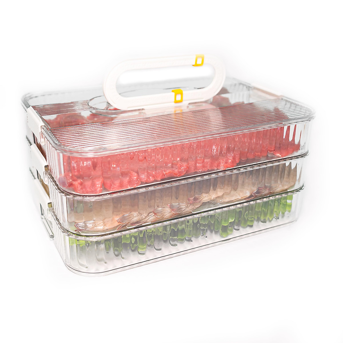 REDANT Deli Containers with Lids for Refrigerator Organizers and Storage - Airtight Deli Meat Container for Fridge - Plastic Meal Prep Containers Reusable for Lunch Meat, Ham and Bacon, 3 Layers