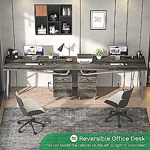 Homieasy Computer Desk with File Cabinet & Charging Station, Heavy Duty Home Office Executive Desk with Storage Drawers, Sturdy Spacious Workstation with Power Strip Cable Grommets, Black Oak