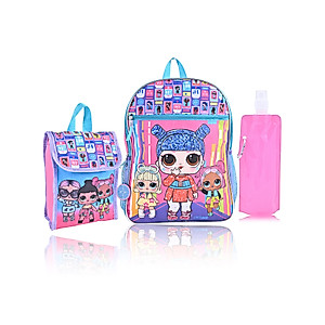 LOL Dolls Backpack and Lunch Box for Girls Bundle ~ Deluxe 16" L.O.L Backpack, Insulated Lunch Bag, and Over 300 LOL Stickers (LOL Dolls School Supplies)