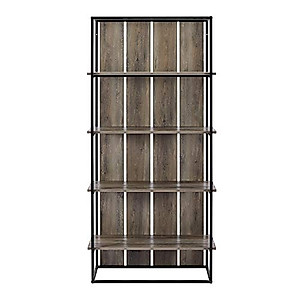 Walker Edison Evangeline Modern Farmhouse Metal and Wood 4 shelves Bookshelf, 64 Inch, Grey Wash