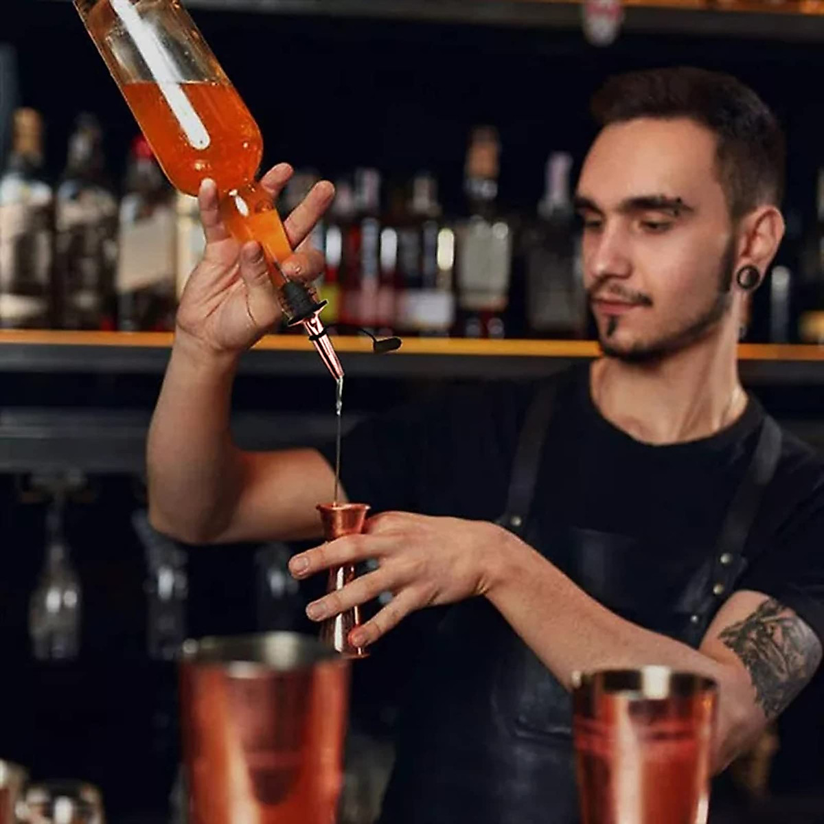 Stainless Steel Liquor Pour Spouts Set, Liquor Bottle Pourers with Rubber Dust Caps for Pours Liquid, Olive Oil, Wine, Vinegar, Cocktail and Whisky (Rose Gold-12 PCS)