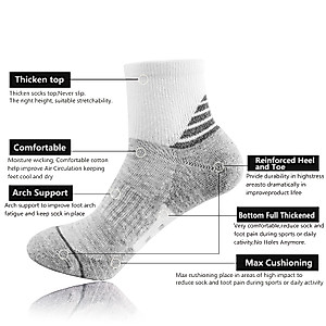 J.WMEET Women's Athletic Ankle Socks Quarter Cushioned Running Socks Hiking Performance Sport Cotton Socks 6 Pack (3 Light grey + 3 Dark grey)
