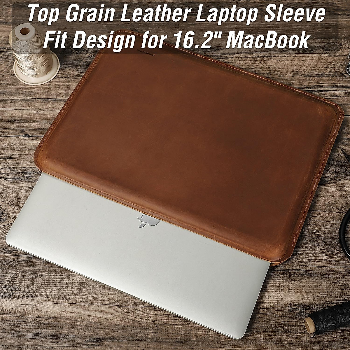 CataPurus Top Grain Leather 16.2" Slim PC Sleeve Case, Solid Vintage Design, Handmade, Compatible with MacBook Pro 16.2" A2485 M1 Max 15" Touch Bar A2141 A1707 Pro 16" Touch ID A1990, Brown 16.2 Inch