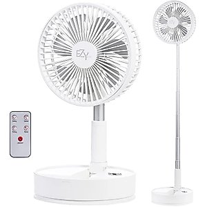 EZYDAYYI Rechargeable Battery Operated Fan for Bedroom, 7200 mAh 8 inch Foldable Oscillating Fan with Remote and Timer, 4 Speeds Portable Floor Standing Fan Small Table Desk Fan for Travel Camping