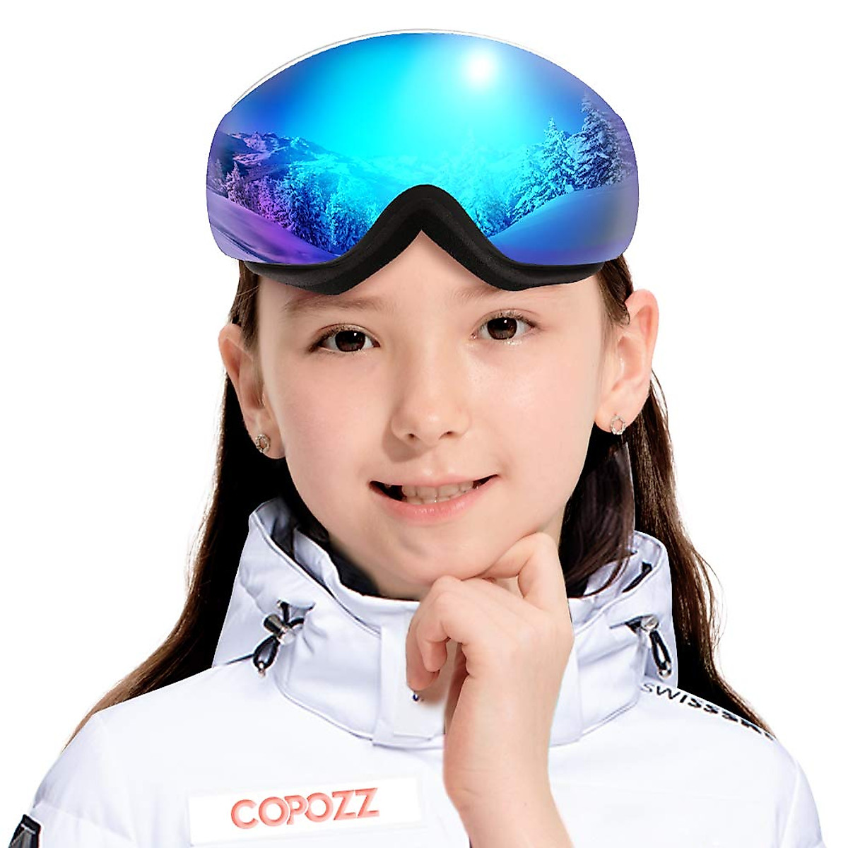 COPOZZ Ski Goggles Kids Magnetic Lens, Youth Snowboard Snow Goggles for Boys Girls Age 2-12,OTG UV400 Helmet Compatible