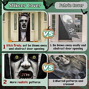 Halloween 3D Nun Door Cover Sticker, 30 x 80 Inch Lifelike Scary Ghost Nun Wallpaper for Front Door Decor, Party Outdoor Supplies