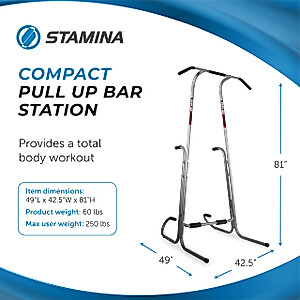 Stamina Power Tower - Dip Bar Pull Up Bar Station with Smart Workout App - Dip Bars for Home Workout - Up to 250 lbs Weight Capacity