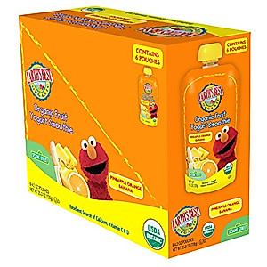 Earth's Best Organic Sesame Street Toddler Fruit Yogurt Smoothie, Pineapple, Orange and Banana, 4.2 oz. Pouch (Pack of 12)