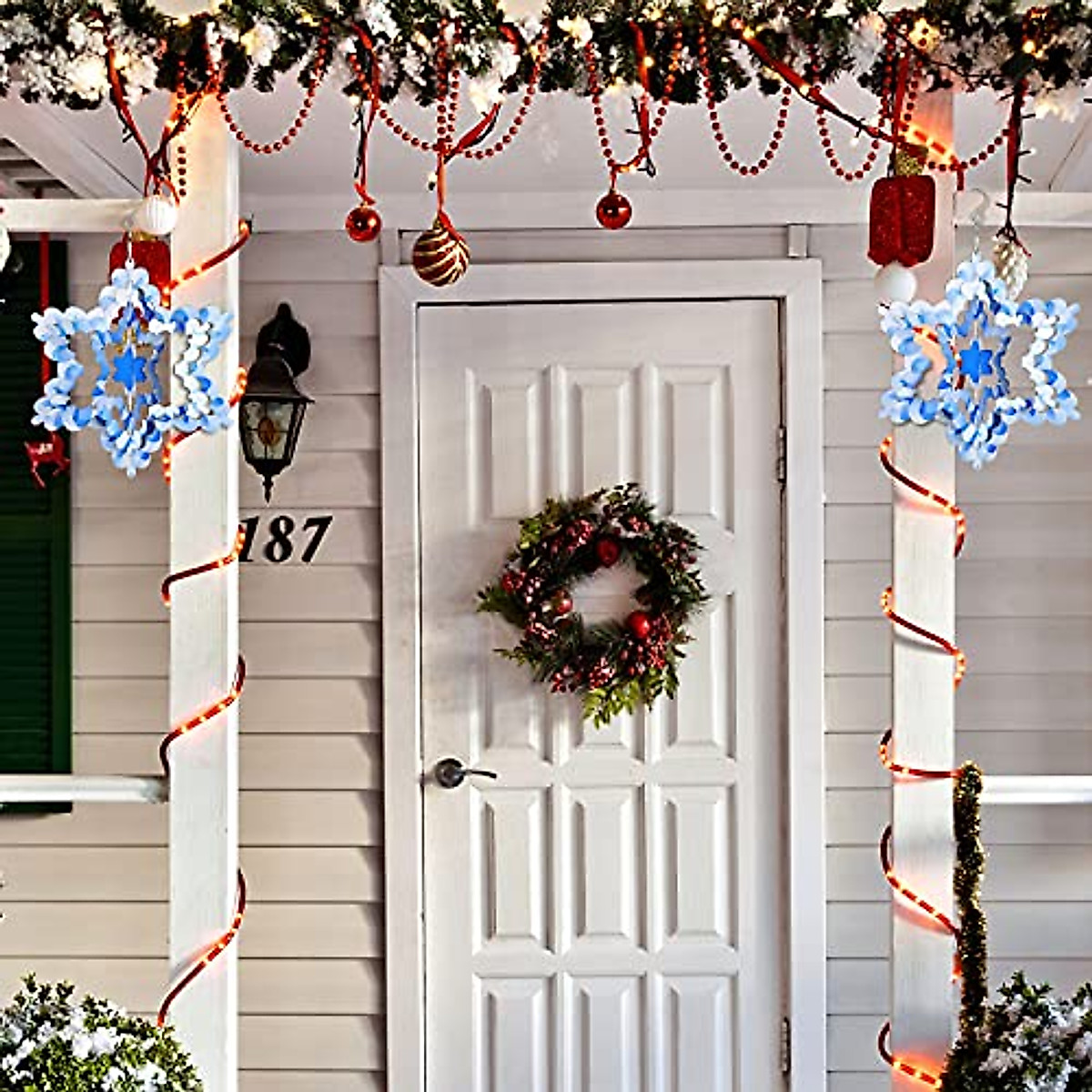 Christmas 3D Snowflake Wind Spinner, Stainless Steel Wind Spinner Christmas Wind Spinner Hanging Wind Chime with Swivel Hook for Indoor Outdoor Garden Decoration, 12 Inch White