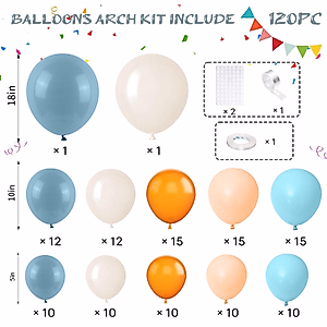 Orange and Blue Balloon Garland Arch Kit,120PCS Orange Macaron Orange Retro Fog Blue Teal with Ivory White Balloons Arch,for Birthday,Baby Shower,Graduation Party Decorations