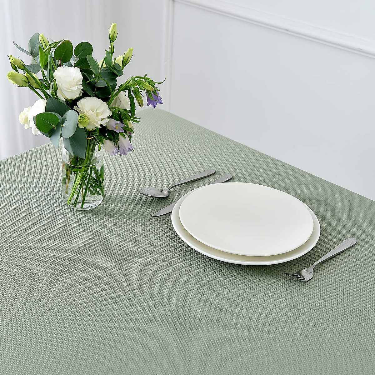 maxmill Textured Tablecloth Stain Resistant Waterproof and Wrinkle Resistant Washable Soft Table Cloth, Fabric Table Cover for Dining Room and Outdoor Use, Rectangle 60 x 120 Inch, Sage Green
