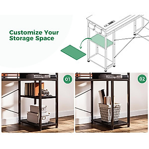 AODK 48 Inch Small Computer Desk with Power Outlets & Type-C, Writing Desk with Storage Shelves Headphone Hook, Student Laptop PC Desks for Small Spaces Home Office, Kids Desk, Black