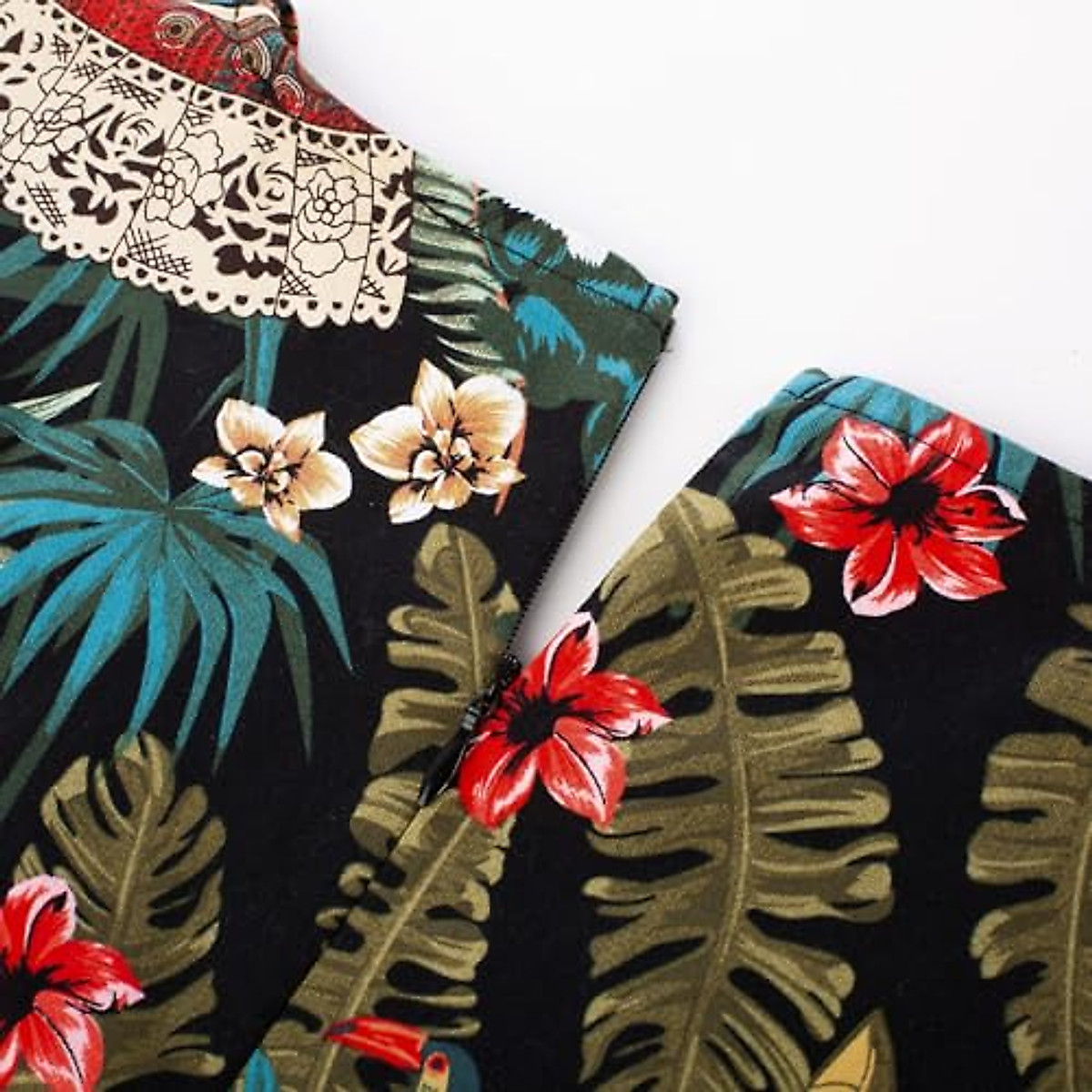 Womens Dress Retro 50s 60s Printed Leaves Pencil Dress Cap Sleeve Bodycon Dress