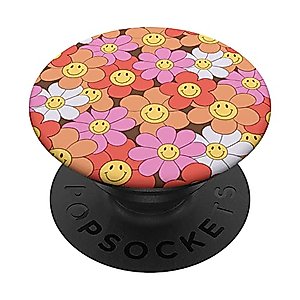 Yellow Smile Happy Face Flower Daisy Hippie 70s Aesthetic PopSockets Swappable PopGrip
