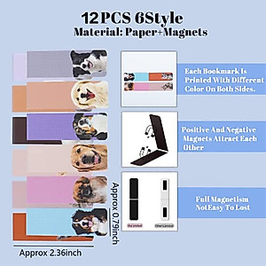 12Pcs Cat and Dog Magnetic Bookmark Pet Magnetic Page Clip Cat Dog Bookmark Magnet Page Marker Assorted Pet Bookmark for Women Men Book Lover Reader Student Teacher School Home Office Reading Supplies