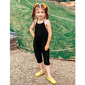 RAISEVERN Baby Girl Rompers Backless Slouch Jumpsuit Toddler Kid Jumper Cute Dinosaur Summer Beach Pants Halter Holiday Plain Bodysuit Black, 2-3T