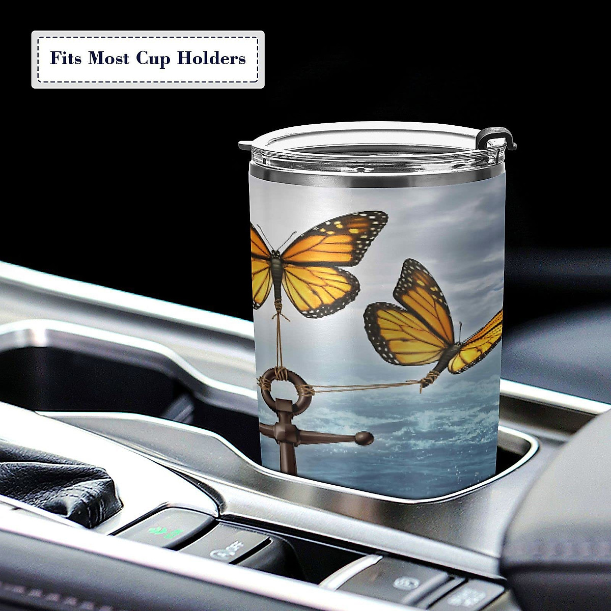 Monarch Butterflies Stainless Steel Tumbler Anchor Insulated Coffee Cups with Lid and Straw Travel Mug for Hot and Cold Drinks 20oz