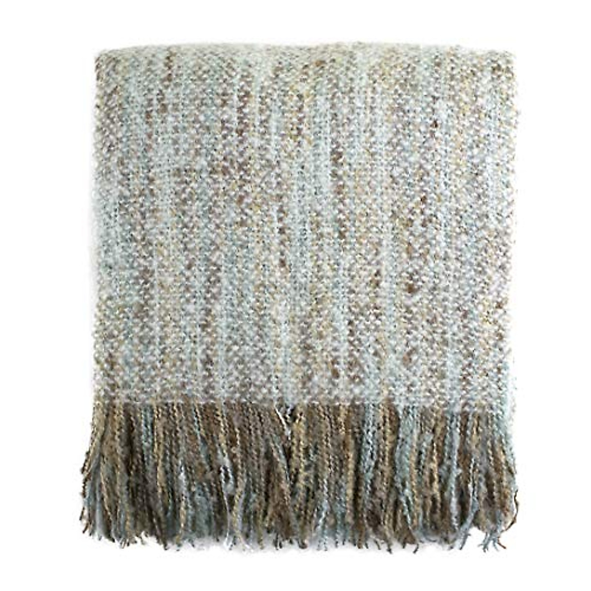 Fennco Styles Light Aqua Faux Mohair Shabby Chic Throw Blanket with Tassel, 50" W x 60" L