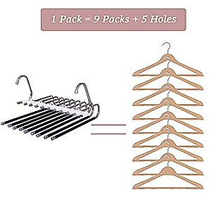 Pants Hangers Space Saving [Upgrade] Collapsible Pants Hangers Multifunctional Pants Rack Hanger for Closet Trousers Scarf Jeans Slack 9 Tier Pants Hanger with 5 Extra Clothes Hangers (1 Pc)