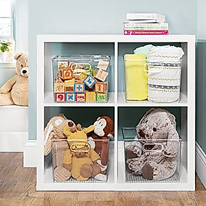 mDesign Plastic Deep Home Storage Organizer Basket Bin with Handles for Cube Furniture Shelving in Office, Closet, Bedroom, Laundry Room, Nursery, Kids Toy Room Shelf - Ligne Collection, 2 Pack, Clear