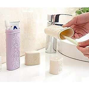 1Pcs Plastic Portable Toothbrush Toothpaste Case Dustproof Toothbrush Toothpaste Storage Container Box Wash Cup Holder for Travel Outdoors Business Trips Home School (Purple)