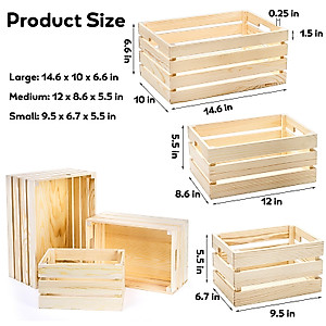 Youeon Set of 3 Rustic Wooden Nesting Crates with Handles, Decorative Wooden Crates, Crate Box Wooden Storage Box for Kitchen, Office, Bedroom, Closet, Rustic Country Decor